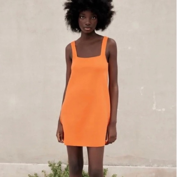 Zara | Dresses | Zara Square Neck Orange Knit Mini Dress | Poshmark